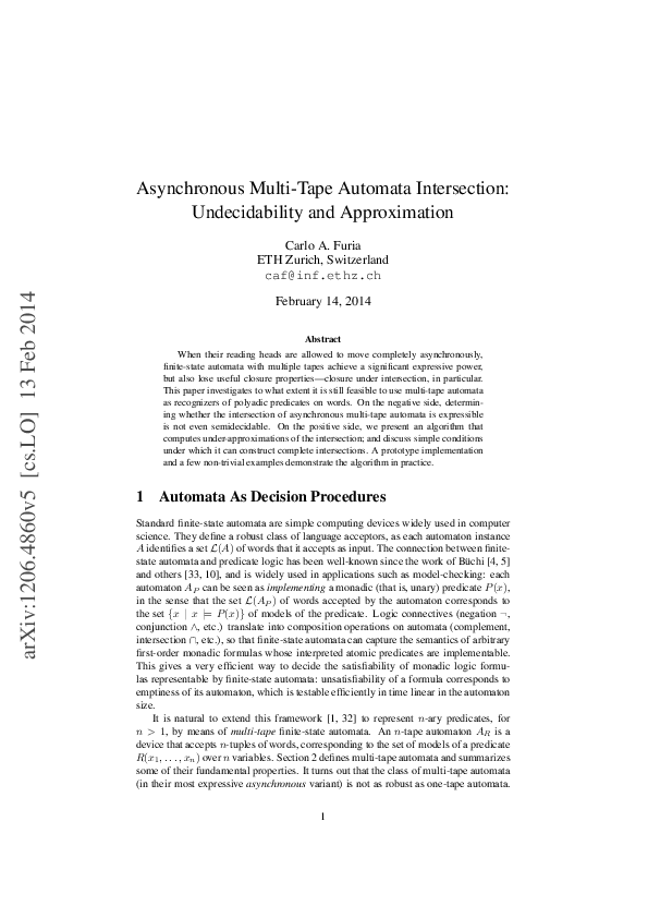 Pdf Exploring Multi Tape Automata For Verification 4860