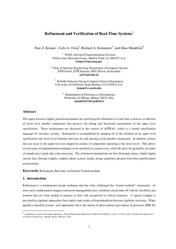 (PDF) Refinement and Verification of Real-Time Systems