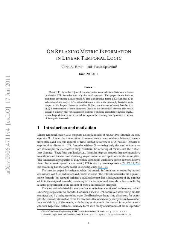 Pdf On Relaxing Metric Information In Linear Temporal Logic