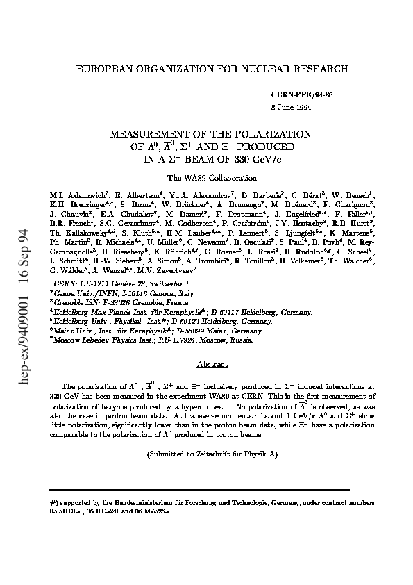 (PDF) Measurement of the polarization of $\Lambda^{0}$, $\overline{\Lambda}^{0}$, $\Sigma ...