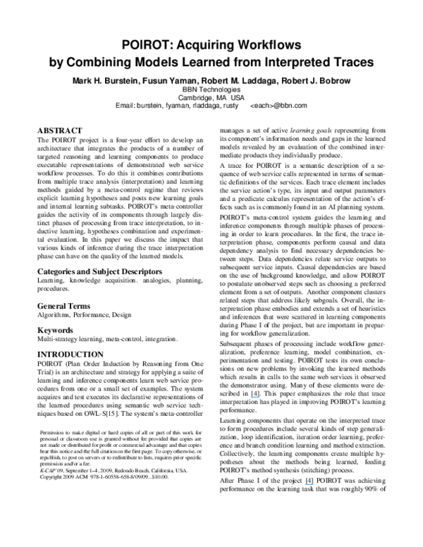 (PDF) POIROT: acquiring workflows by combining models learned from ...