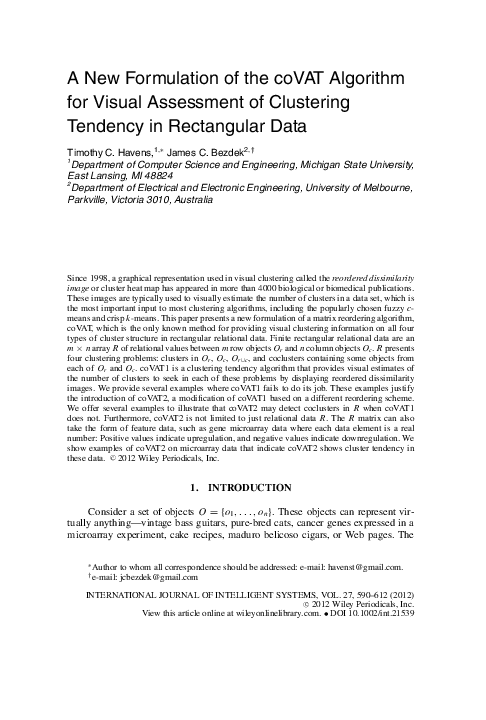 Pdf A New Formulation Of The Covat Algorithm For Visual Assessment Of Clustering Tendency In