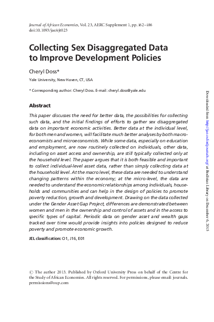 (PDF) Collecting Sex Disaggregated Data to Improve Development Policies