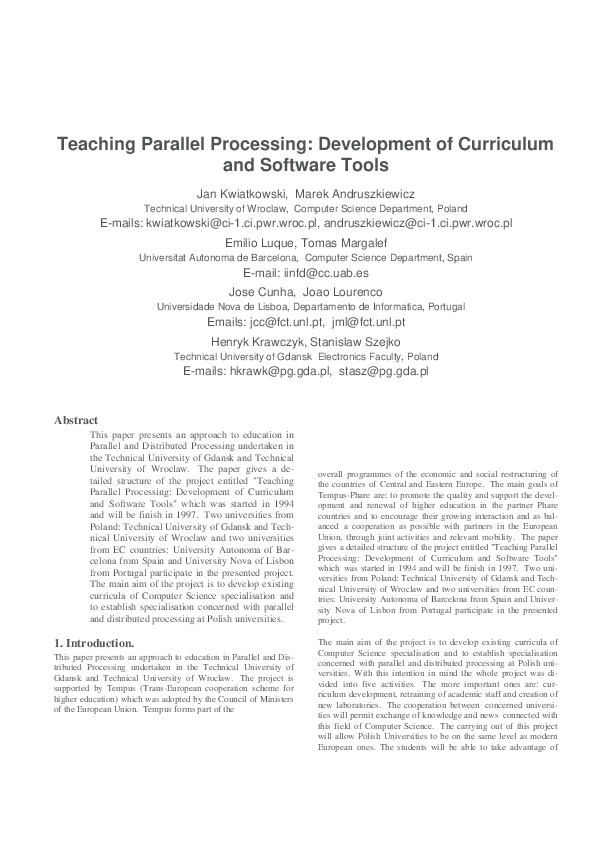 (PDF) Teaching parallel processing: development of curriculum and software tools