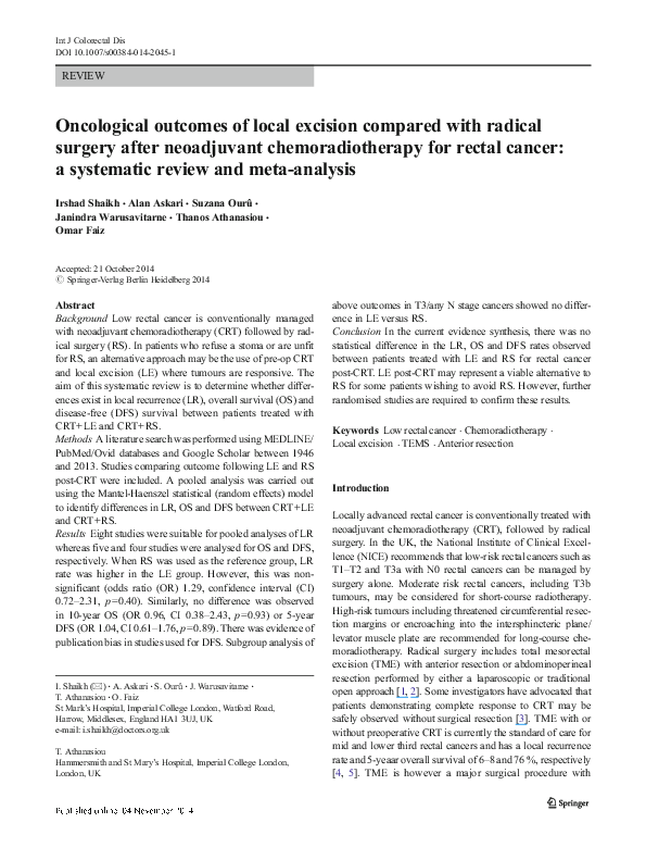 (PDF) Oncological outcomes of local excision compared with radical ...