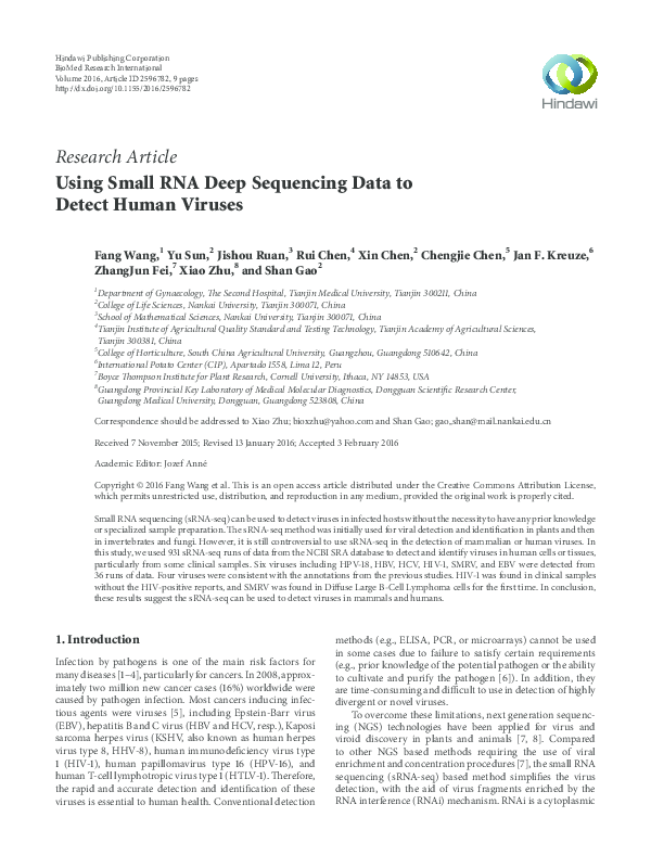 Pdf Using Small Rna Deep Sequencing Data To Detect Human Viruses