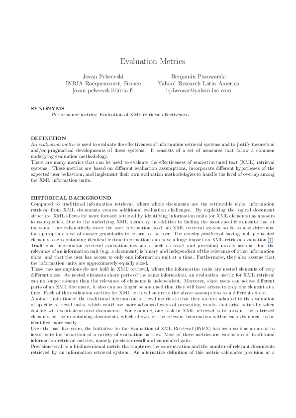 (PDF) Evaluation Metrics for Structured Text Retrieval