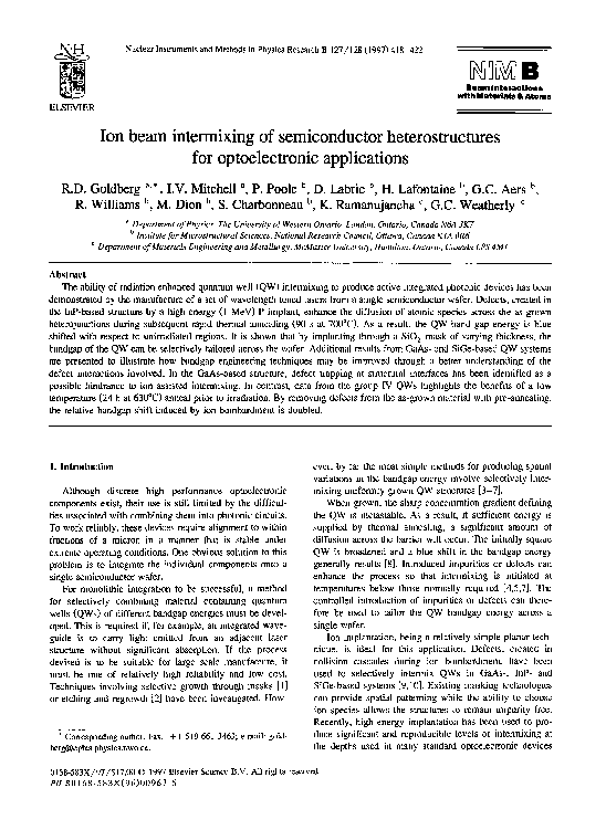 (PDF) Ion beam intermixing of semiconductor heterostructures for ...