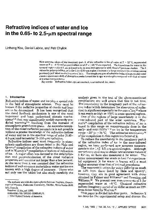 (PDF) Refractive indices of water and ice in the 065- to 25-µm spectral ...
