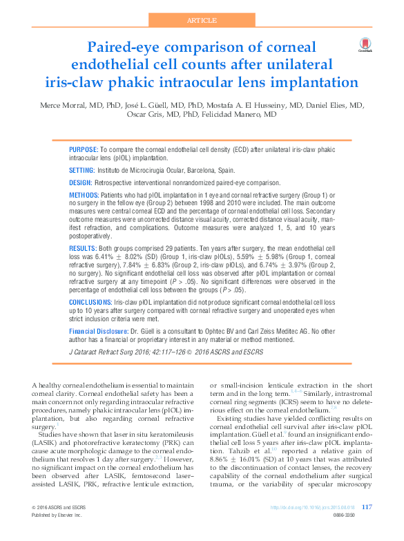 (PDF) Paired-eye comparison of corneal endothelial cell counts after ...
