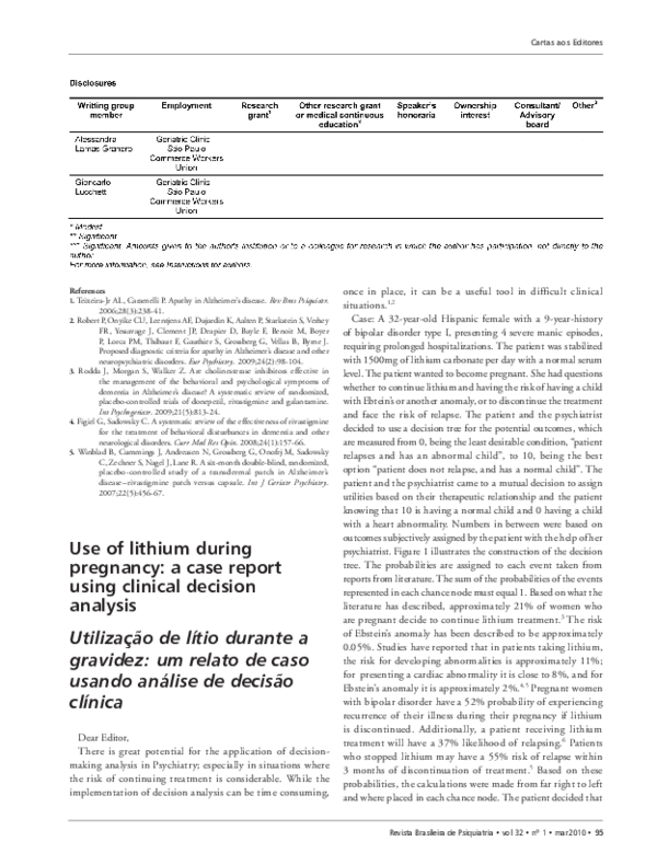 (PDF) Use of lithium during pregnancy: a case report using clinical ...