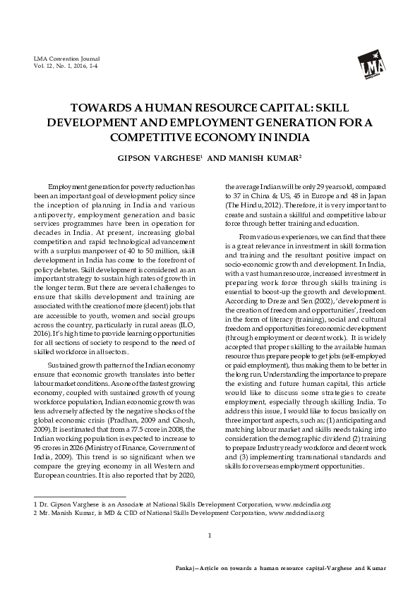 (PDF) TOWARDS A HUMAN RESOURCE CAPITAL: SKILL DEVELOPMENT AND ...