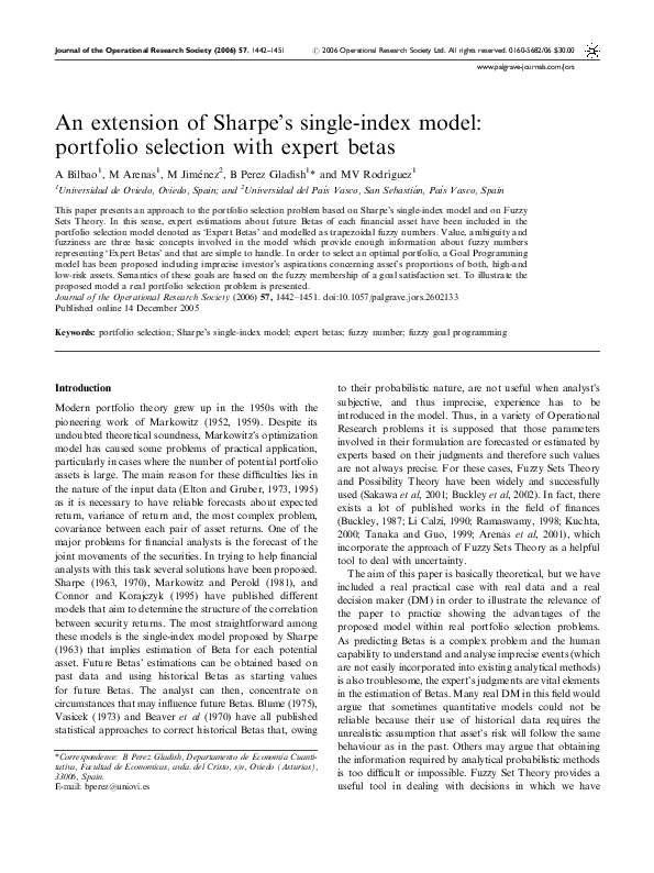 (PDF) An extension of Sharpe's single-index model: portfolio selection ...