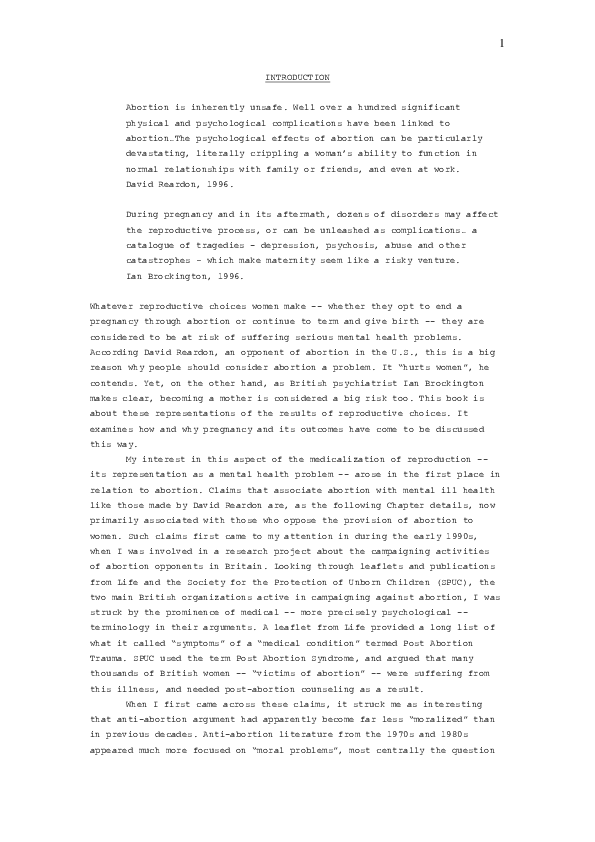 (PDF) Abortion, Motherhood and Mental Health: The Medicalization of ...