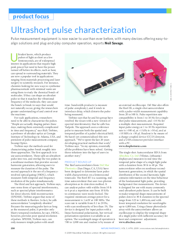 (PDF) Ultrashort pulse characterization