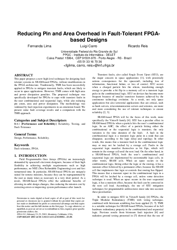 (PDF) Reducing pin and area overhead in fault-tolerant FPGA-based designs