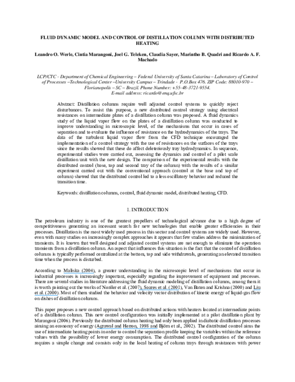 (PDF) Fluid Dynamic Model and Control of Distillation Column with Distributed Heating