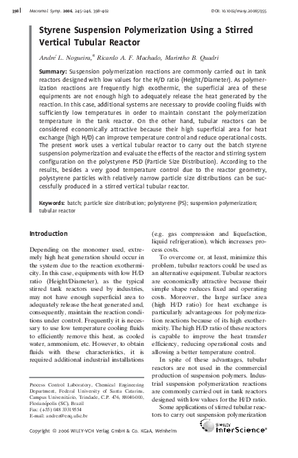 (PDF) Styrene Suspension Polymerization Using a Stirred Vertical ...