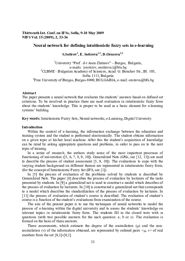 (PDF) Neural network for defining intuitionistic fuzzy sets in e-learning