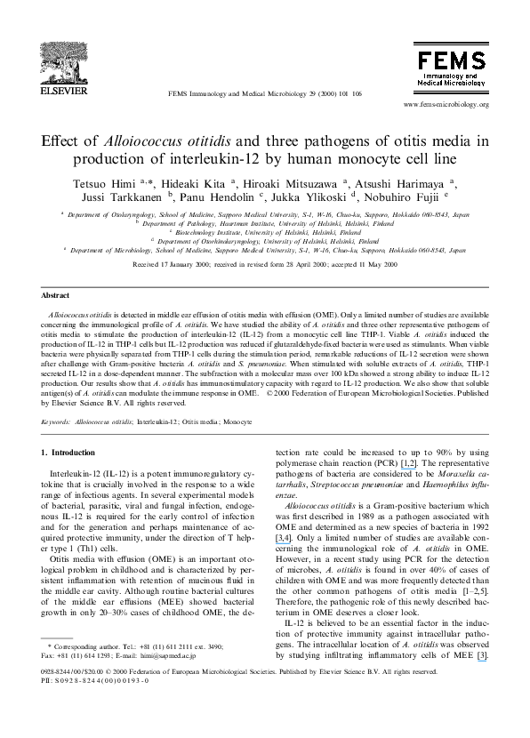 (PDF) Effect of Alloiococcus otitidis and three pathogens of otitis ...