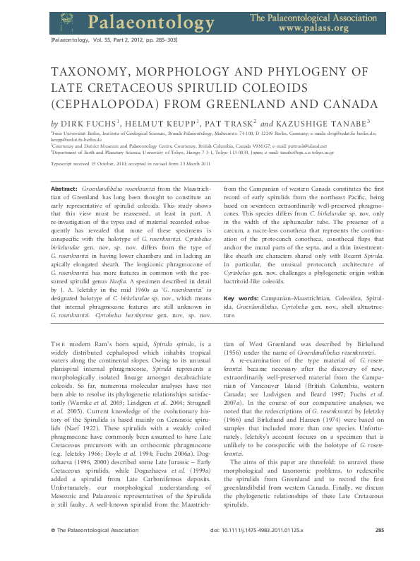 (PDF) Taxonomy, morphology and phylogeny of Late Cretaceous spirulid ...