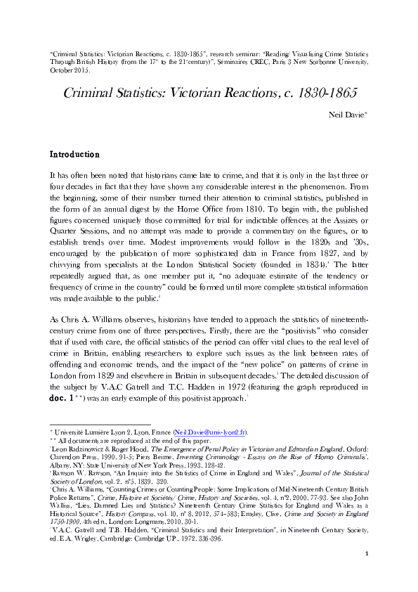 (PDF) Criminal Statistics: Victorian Reactions, c. 1830-1865 ...