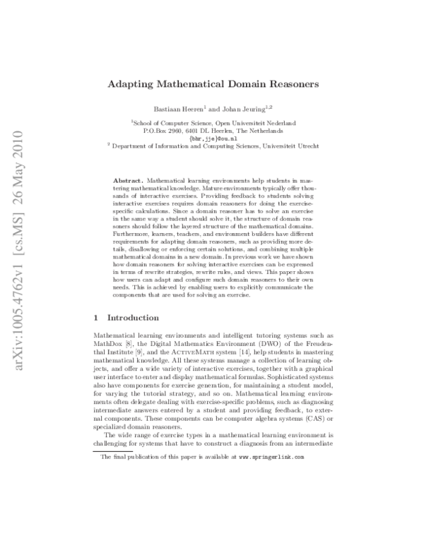 (PDF) Adapting Mathematical Domain Reasoners
