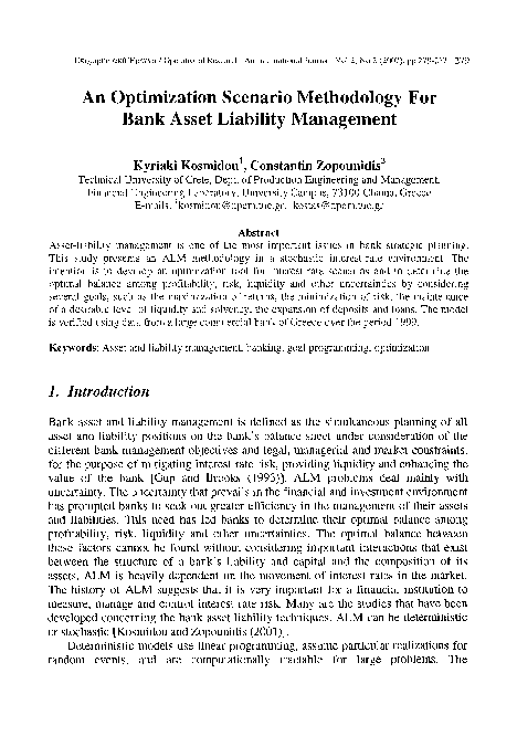 (PDF) An optimization scenario methodology for bank asset liability management