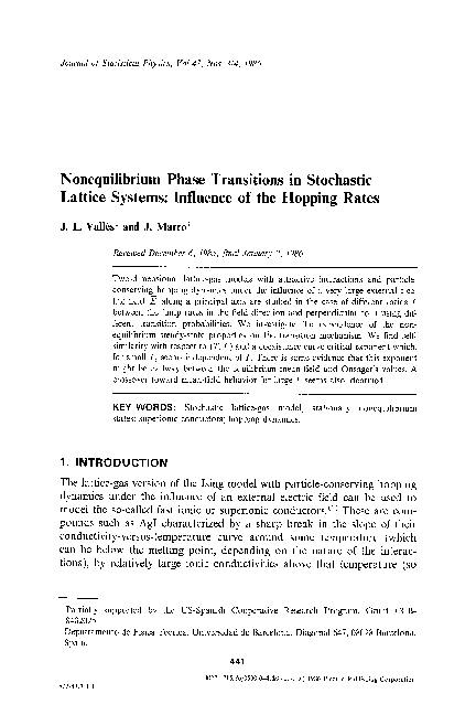 Pdf Nonequilibrium Phase Transitions In Stochastic Lattice Systems