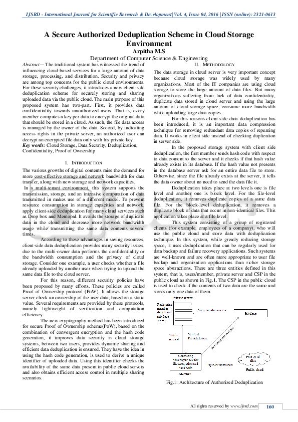 (PDF) A Secure Authorized Deduplication Scheme in Cloud Storage ...