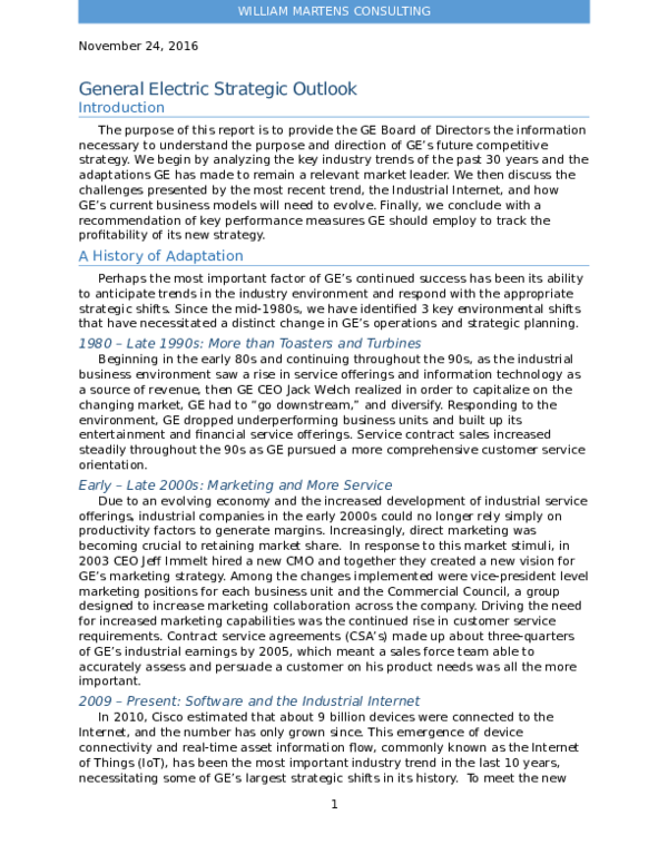 (DOC) General Electric Strategic Outlook