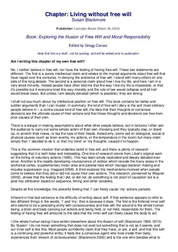 (PDF) Chapter: Living without free will