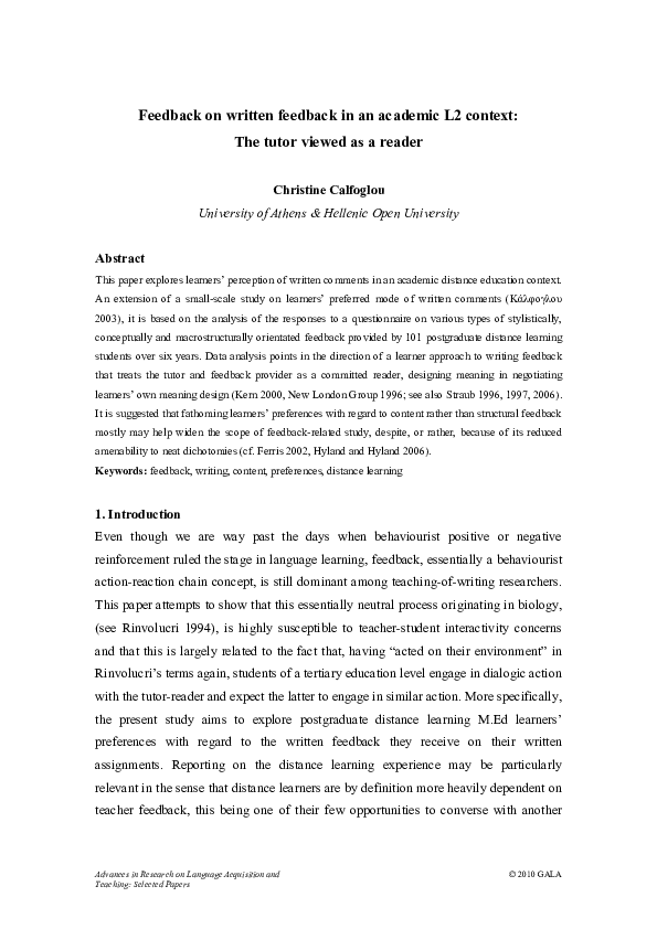 (PDF) Feedback on written feedback in an academic L2 context: The tutor ...