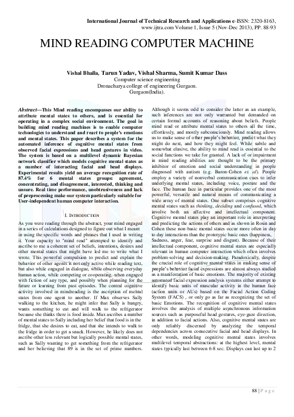 (PDF) MIND READING COMPUTER MACHINE