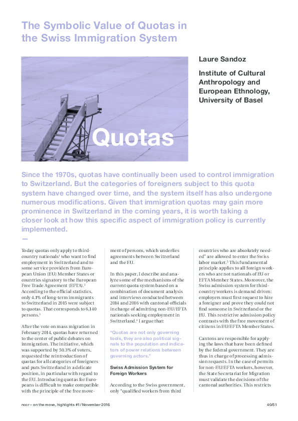 (PDF) The Symbolic Value of Quotas in the Swiss Immigration System