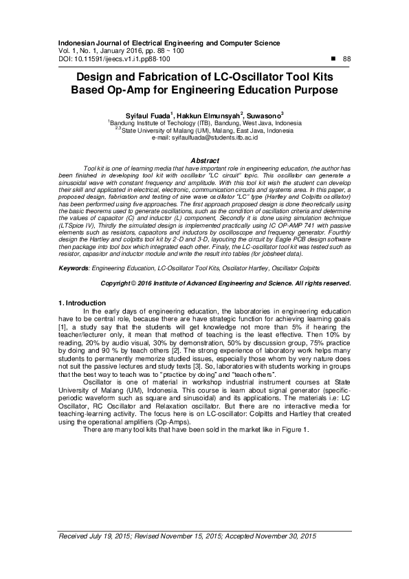 (PDF) Design and Fabrication of LC-Oscillator Tool Kits Based Op-Amp ...