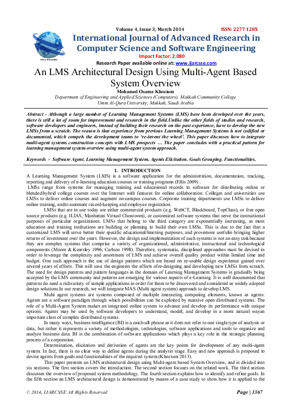 (PDF) An LMS Architectural Design Using Multi-Agent Based System Overview