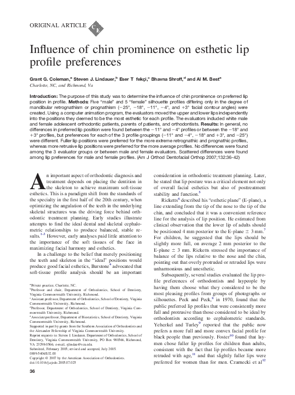 (PDF) Influence of chin prominence on esthetic lip profile preferences