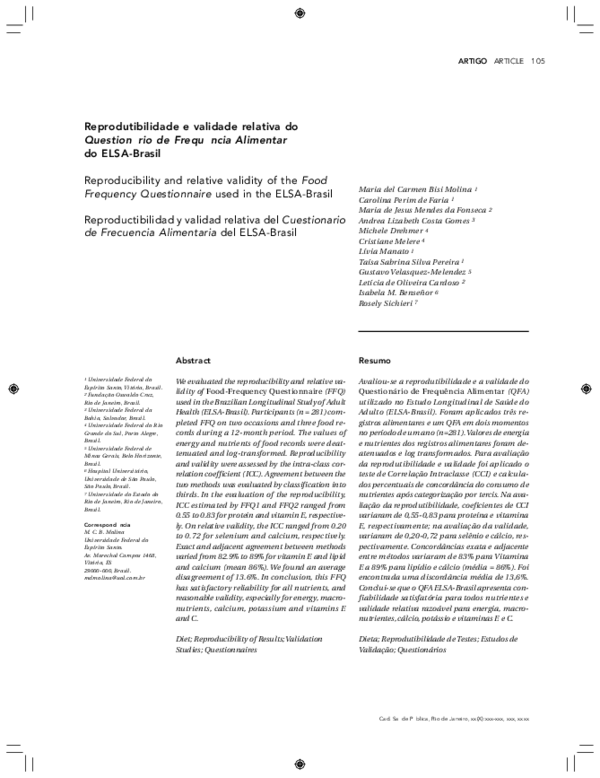 (PDF) Reproducibility and relative validity of the Food Frequency ...