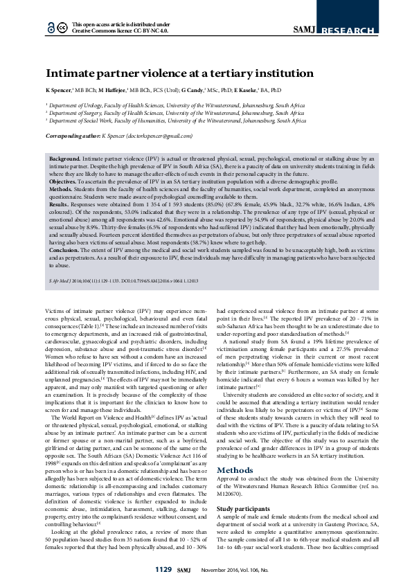 (PDF) Intimate partner violence at a tertiary institution