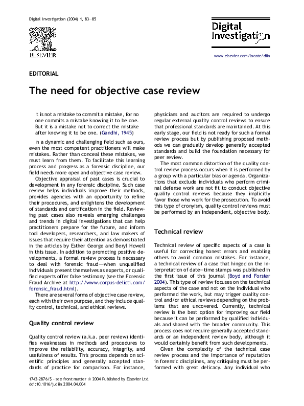 (PDF) The need for objective case review