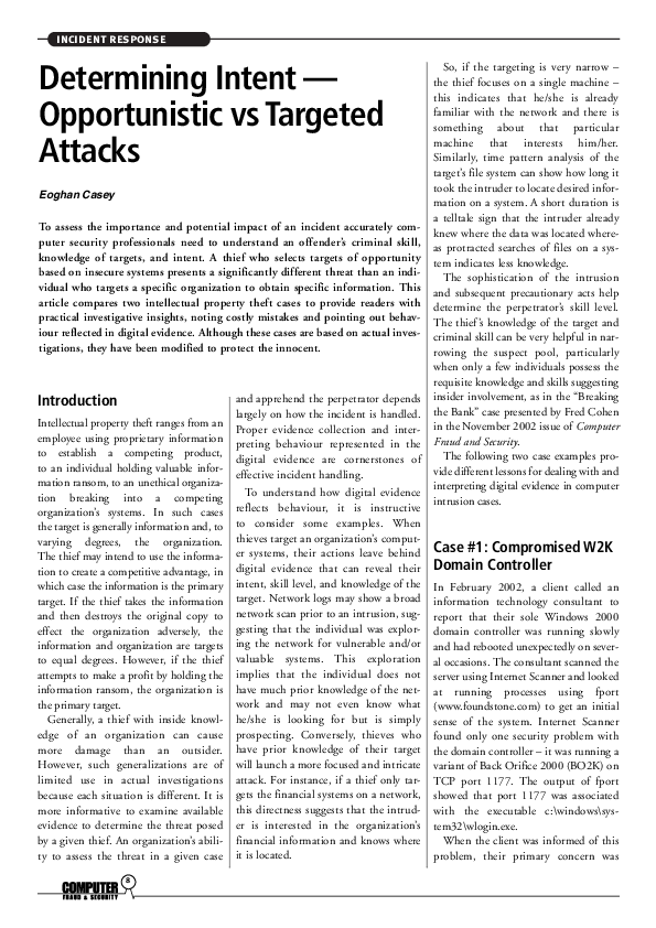 (PDF) Determining Intent — Opportunistic vs Targeted Attacks