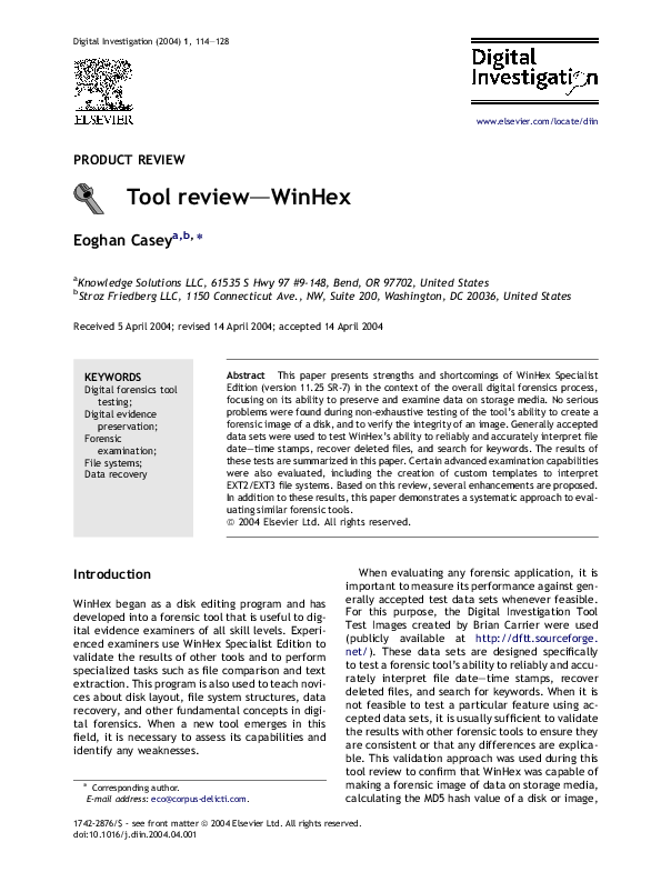 (PDF) Tool review - WinHex