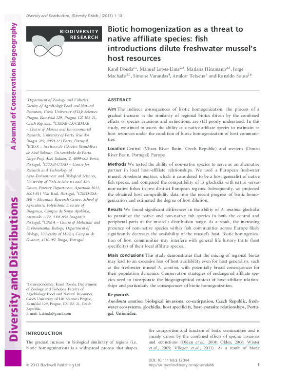 (PDF) Biotic homogenization as a threat to native affiliate species ...