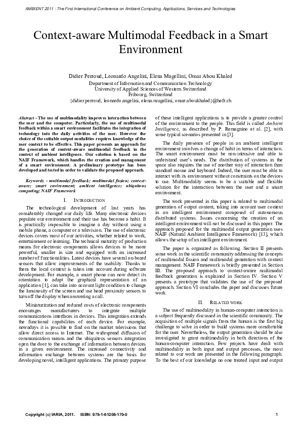 (PDF) Context-aware Multimodal Feedback in a Smart Environment
