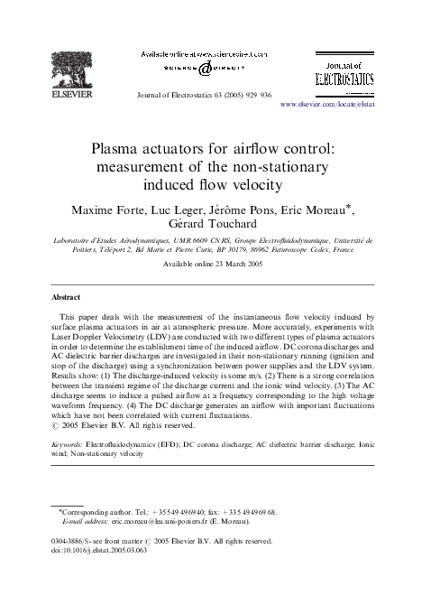 (PDF) Plasma actuators for airflow control: measurement of the non ...