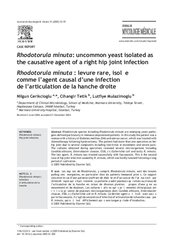 (PDF) Rhodotorula minuta: uncommon yeast isolated as the causative ...