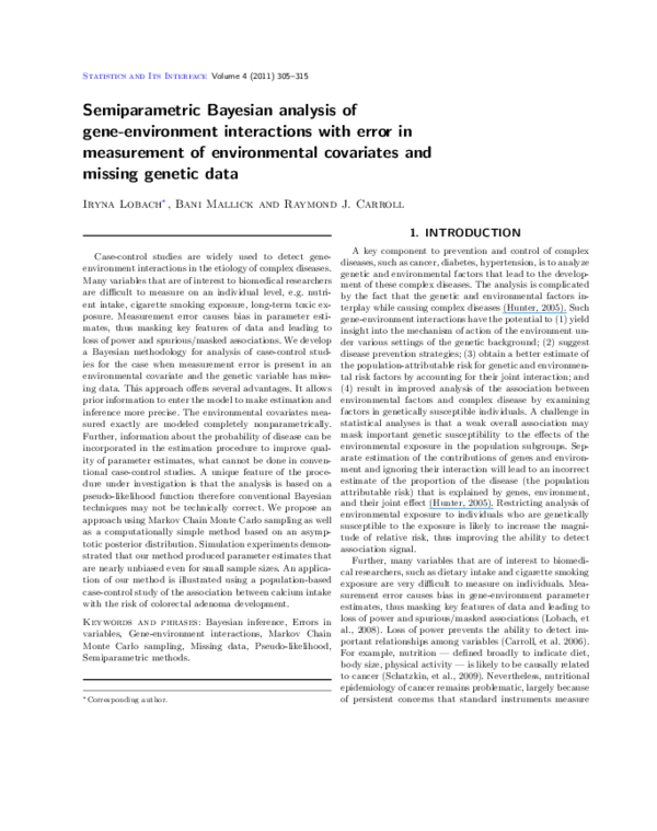 (PDF) Semiparametric Bayesian analysis of gene-environment interactions with error in ...