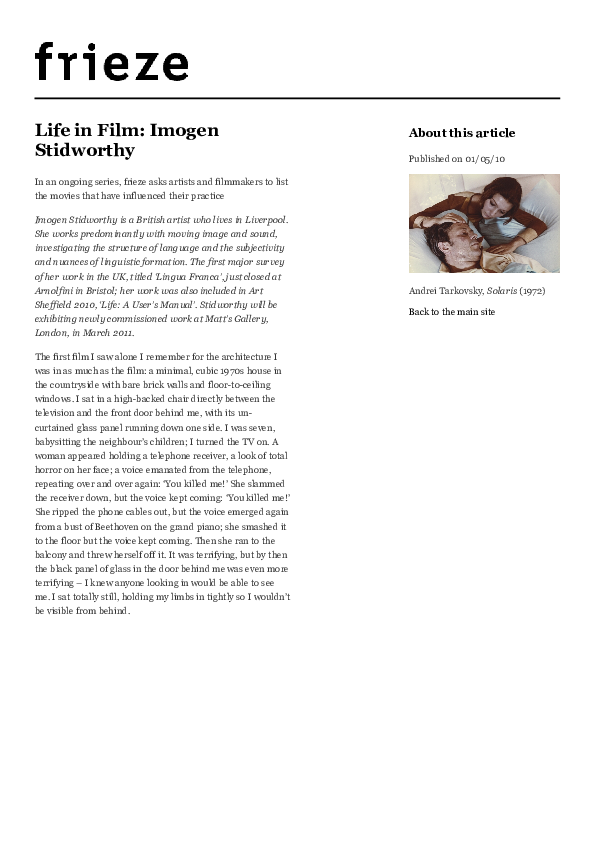 (PDF) Life in Film: Imogen Stidworthy