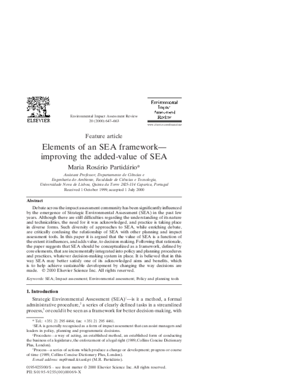 (PDF) Elements of an SEA framework—improving the added-value of SEA